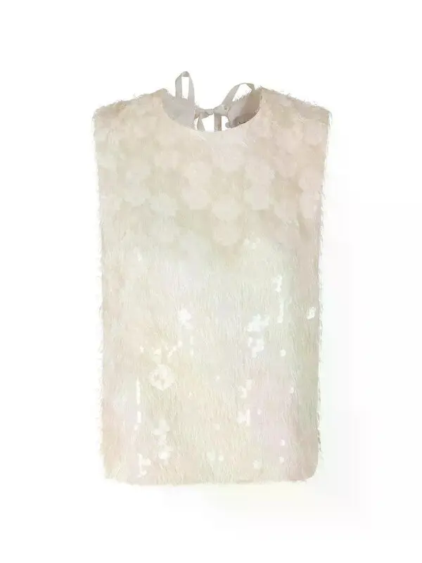 SEMICOUTURE Cara Sequin-embellished Fringed Top - Neutrals