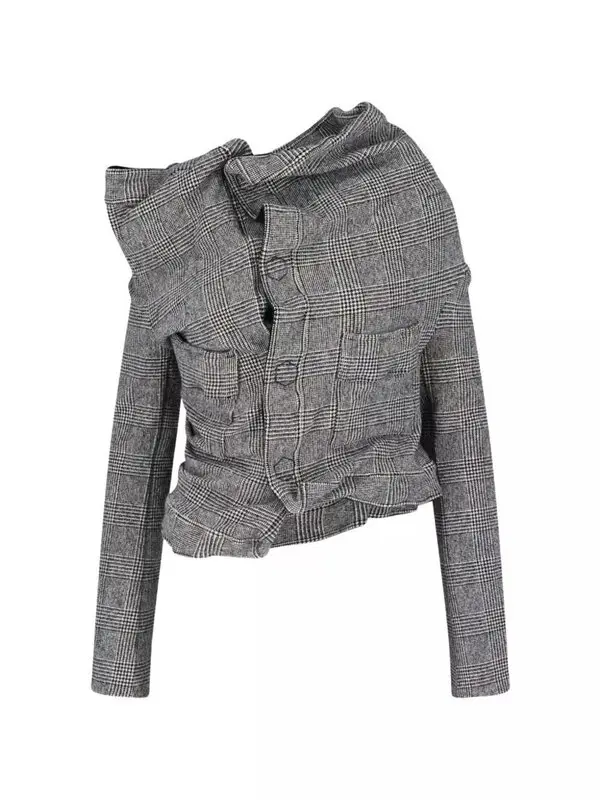 Junya Watanabe Prince Of Wales Check Draped Jacket - Grey