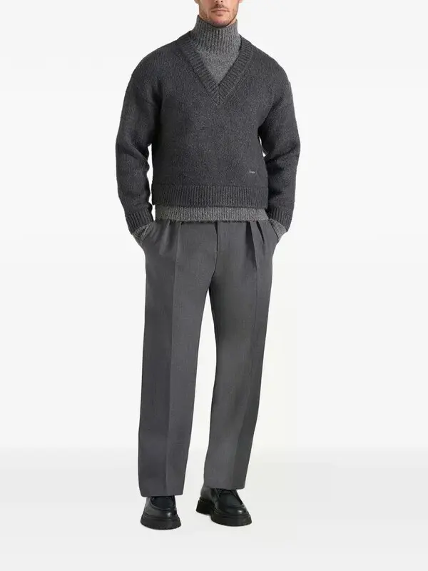 Manière De Voir Jacques In Charcoal Double-layer Wool-blend V-neck Knit Jumper