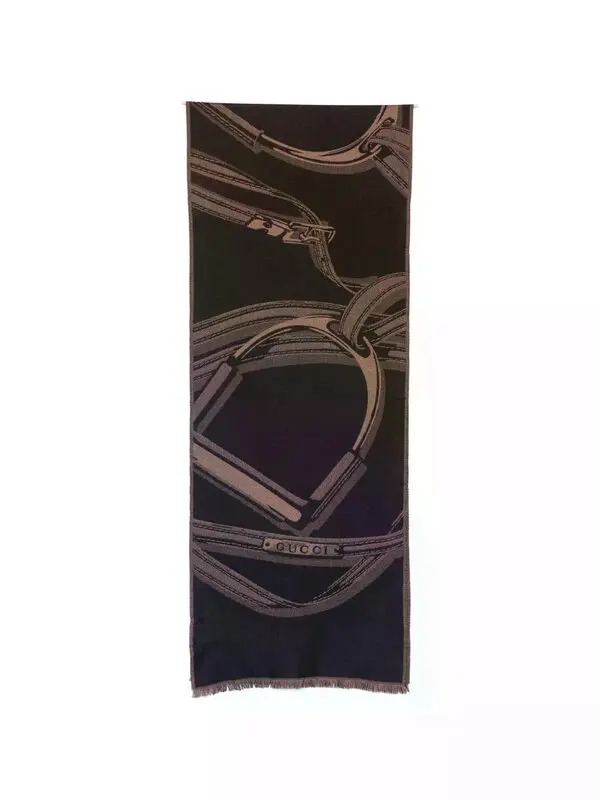 Gucci Equestrian-print Frayed Scarf - Brown