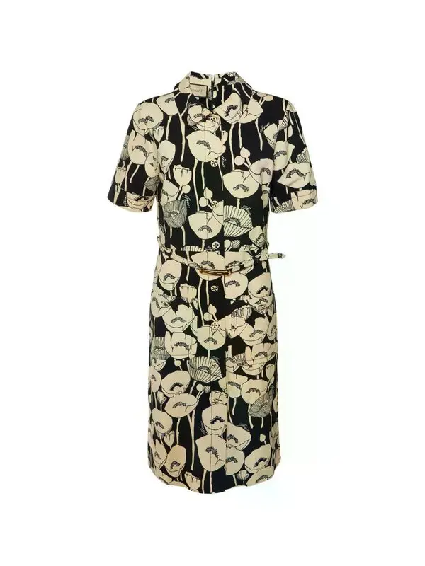 Gucci Poppy-print Belted Midi Dress
