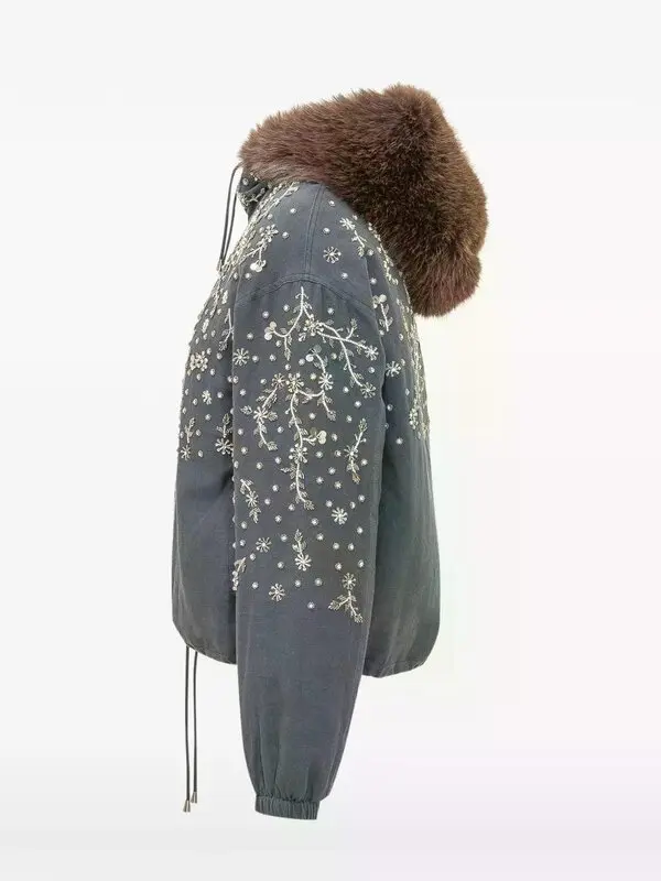 NOVELLE Embroidered Faux-fur-trim Jacket