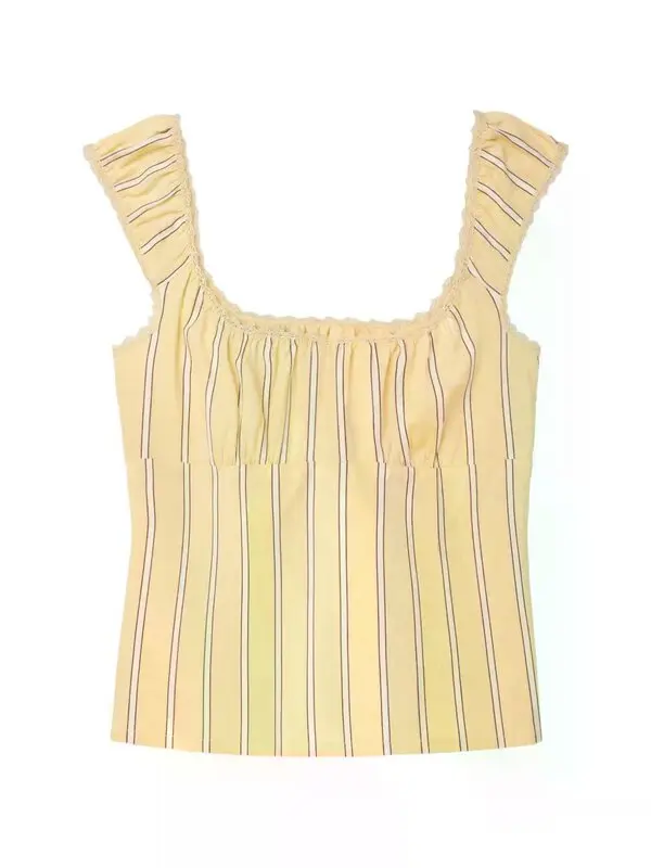 REFORMATION Amouret Striped Lace-trim Top - Yellow