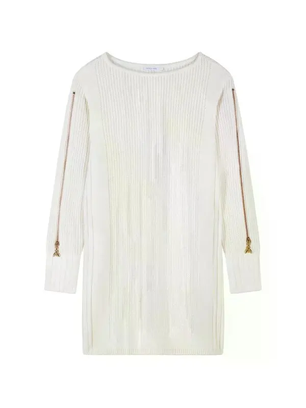 Patrizia Pepe Ribbed-knit Zip-detail Mini Dress - White