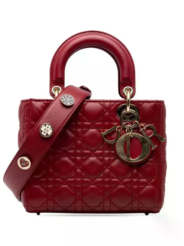 Dior 2018 Small Lambskin Cannage Myabcdior Lady Satchel - Red