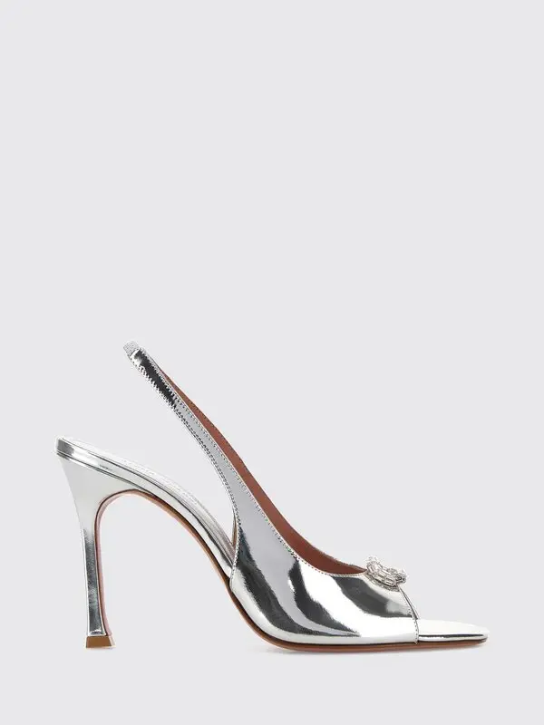 Amina Muaddi Mini Camelia Satin Slingback Sandals With Jewel Buckle - Silver