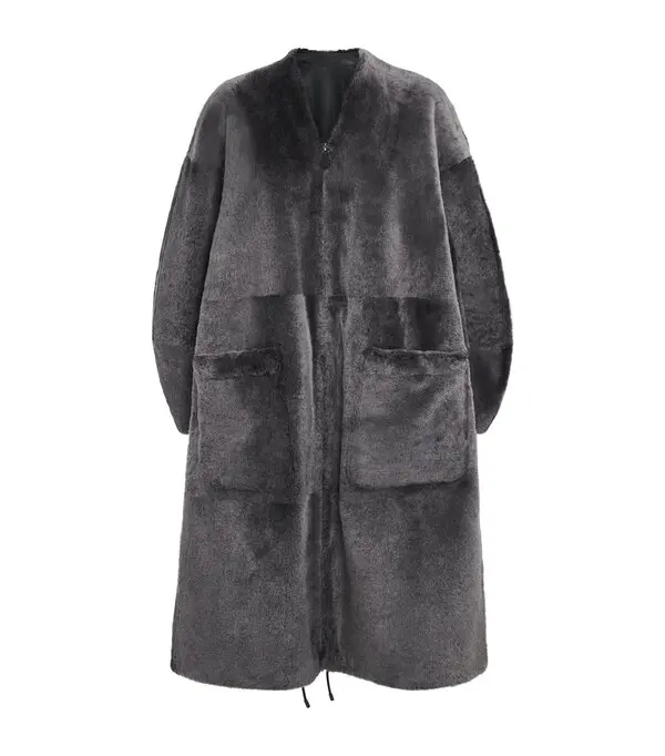 Max Mara Shearling Reversible Coat - Grey