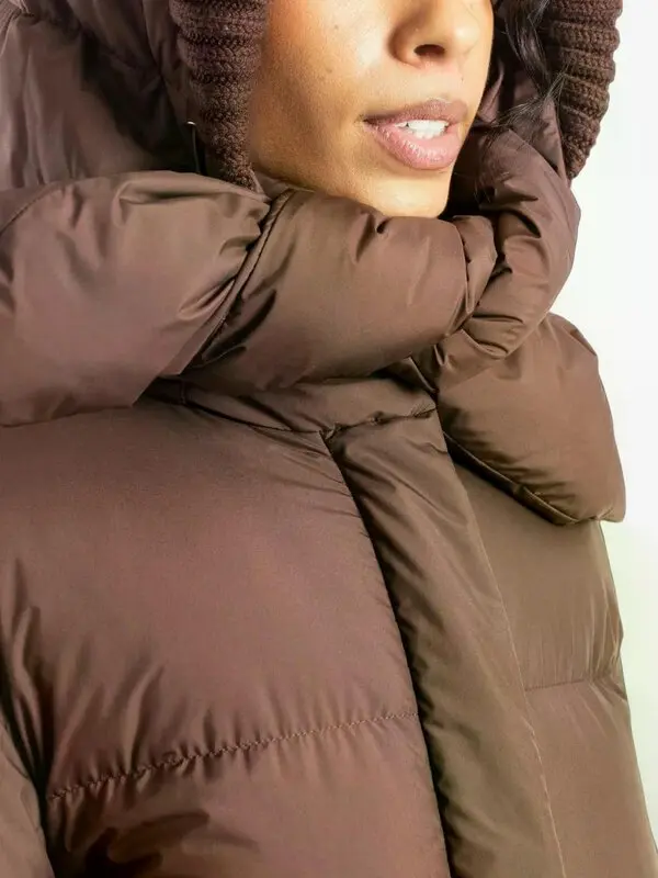 Moncler Ornement Hooded Long Down Jacket - Brown
