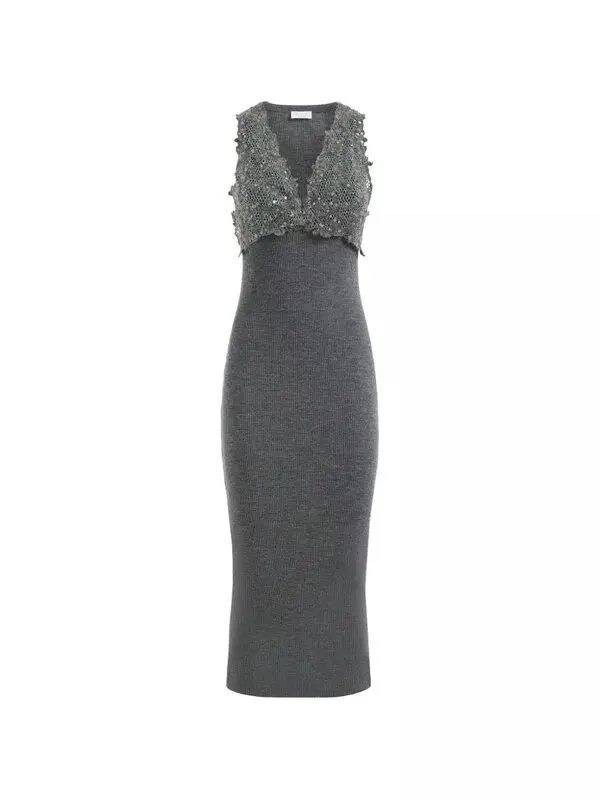 Brunello Cucinelli Dress With Dazzling Lace Embroidery - Grey