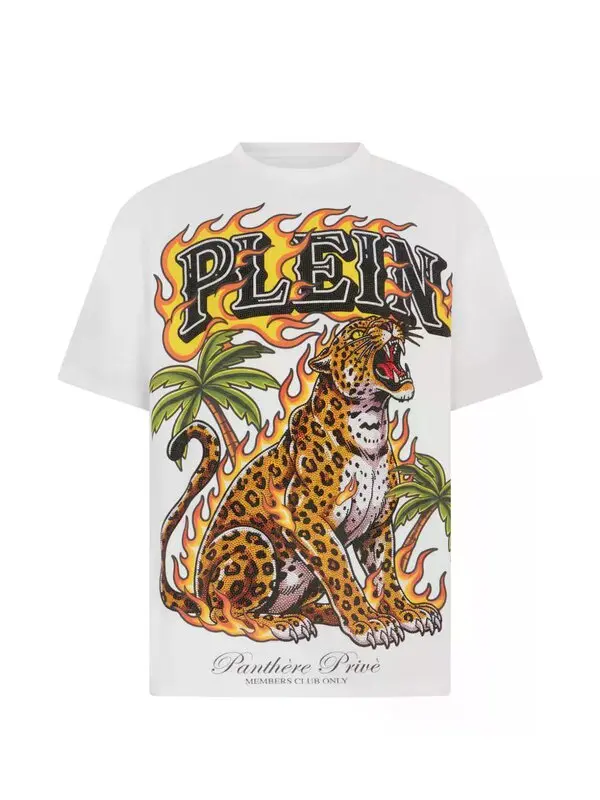 Philipp Plein Leopard-print Rhinestone-embellished T-shirt - White