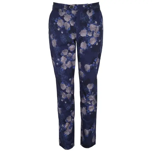 LORDS OF HARLECH Jack Lans Floral Navy Stretch Chino Pant - Blue