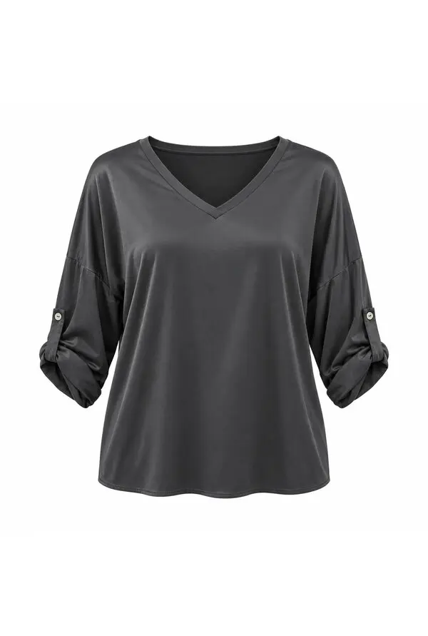 JAMES LAKELAND Charcoal Satin V-neck Blouse