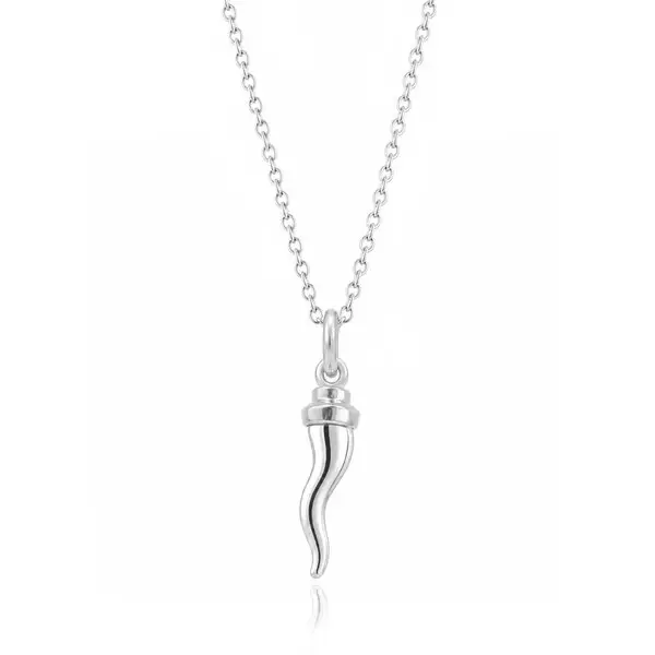 UNALOE Sterling Italian Horn Cornicello Lucky Charm Necklace With Bowler Hat – Handmade In Italy - Silver