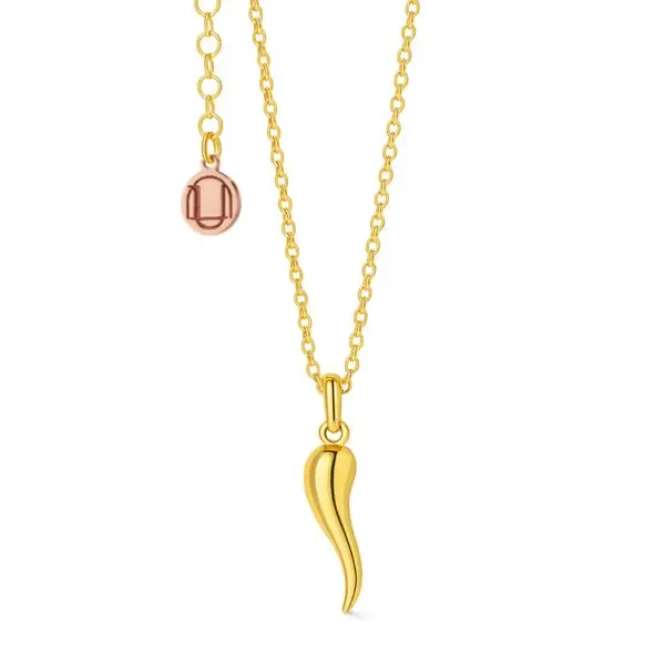 UNALOE Italian Cornicello Necklace – Plated Horn Pendant - Gold