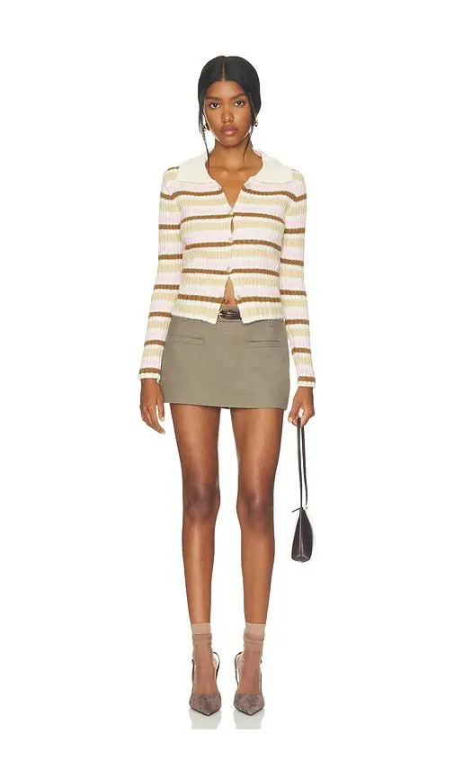 ZEMETA Pink Maple Stripe Knit Cardigan