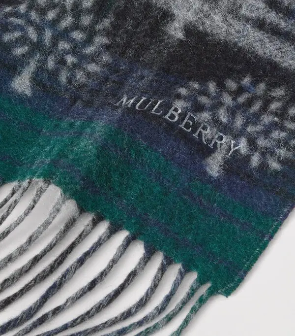 Mulberry Merino Wool Heritage Check And Tree Scarf