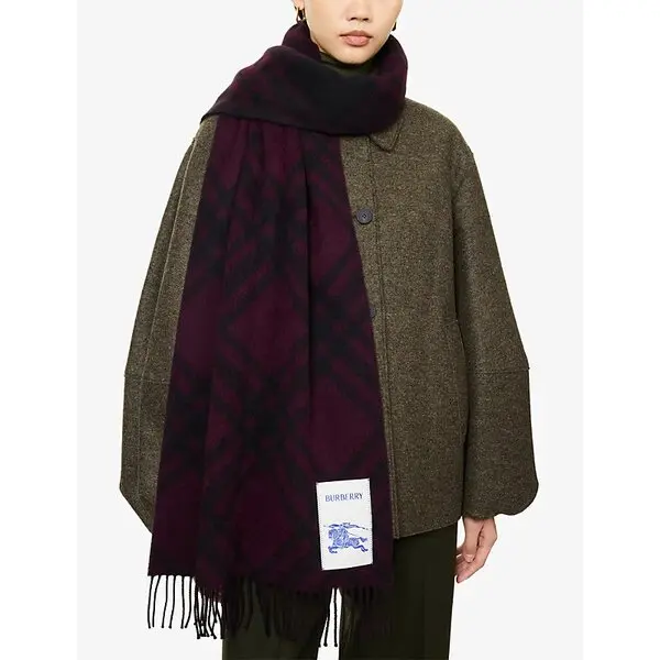 Burberry Brand-patch Checked Alpaca Wool Scarf