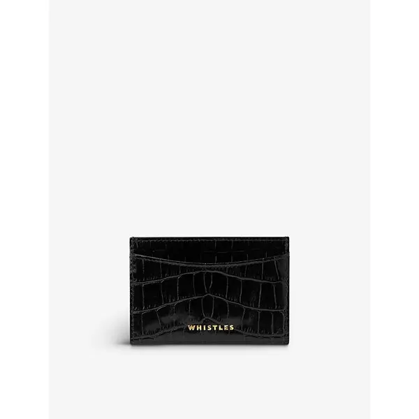Whistles Branded Croc-embossed Shiny Leather Card Holder