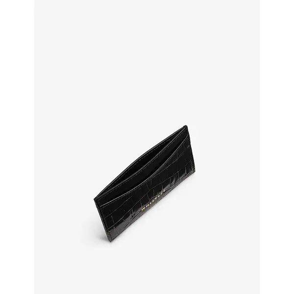 Whistles Branded Croc-embossed Shiny Leather Card Holder