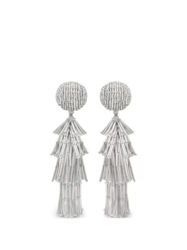 Oscar De La Renta Beaded Tassel Earrings - Silver