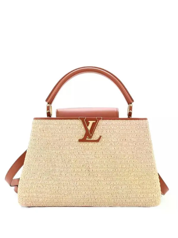 LOUIS VUITTON Capucines Bag Raffia With Leather Pm Satchel - Brown