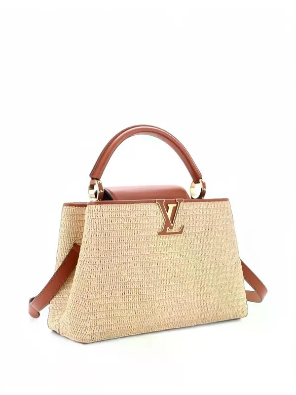 LOUIS VUITTON Capucines Bag Raffia With Leather Pm Satchel