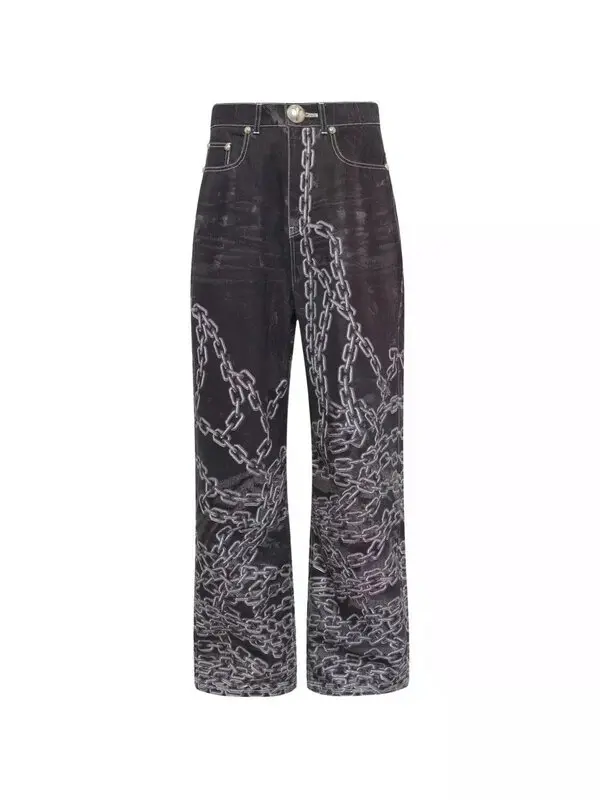 THUG CLUB Trompe-l'œil Chain-print Jeans