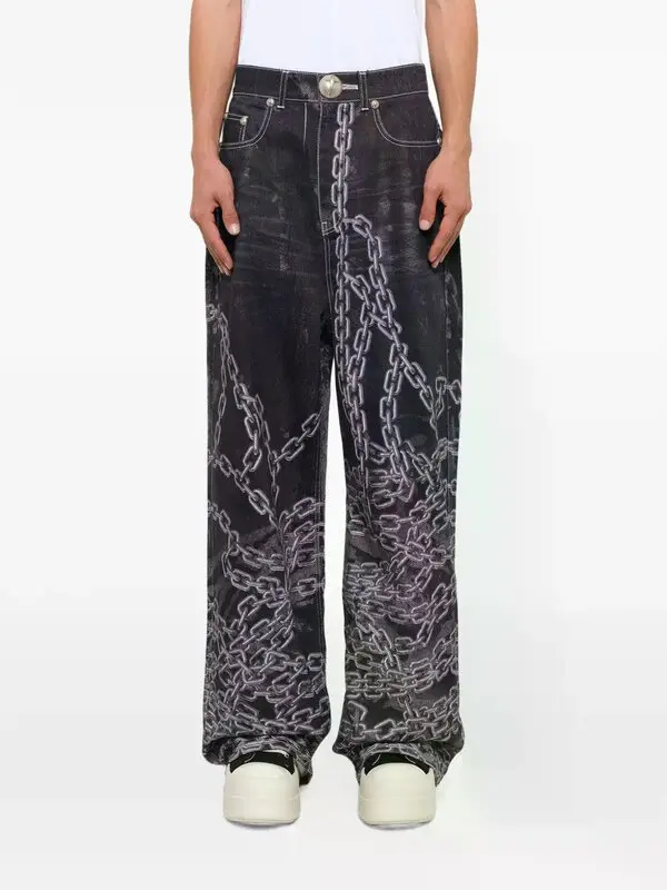 THUG CLUB Trompe-l'œil Chain-print Jeans
