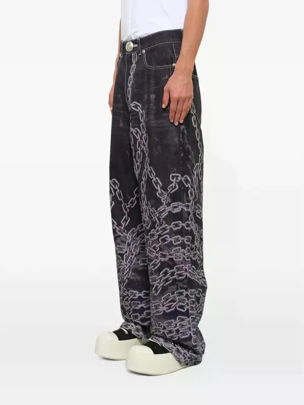 THUG CLUB Trompe-l'œil Chain-print Jeans