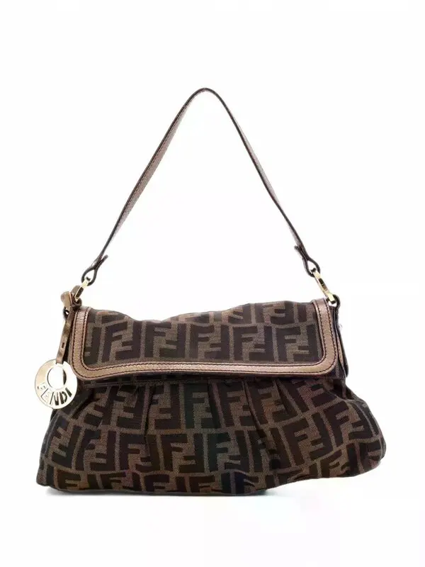Fendi Chef Flap Bag Zucca Canvas Small Shoulder Bag - Brown