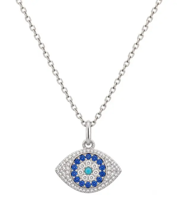SEVEN SAINTS Evil Eye Pave Amulet Necklace, White Rhodium - Silver