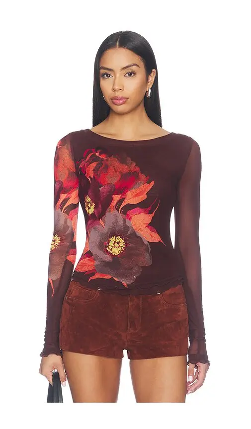 Free People Lilly Printed Long Sleeve Tee