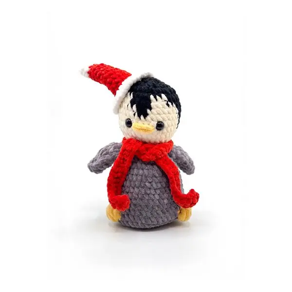 ANA CHIC Christmas Penguin Handmade Crochet Velvet Decoration - Grey