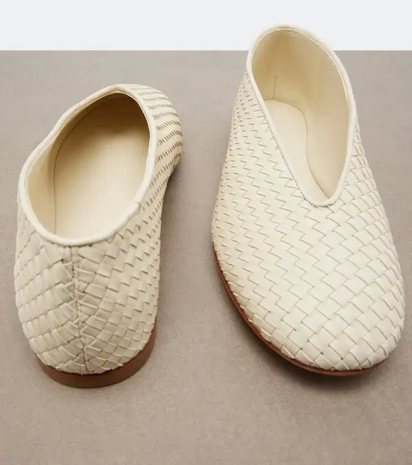 Bottega Veneta Rosa Intrecciato Leather Ballet Flats