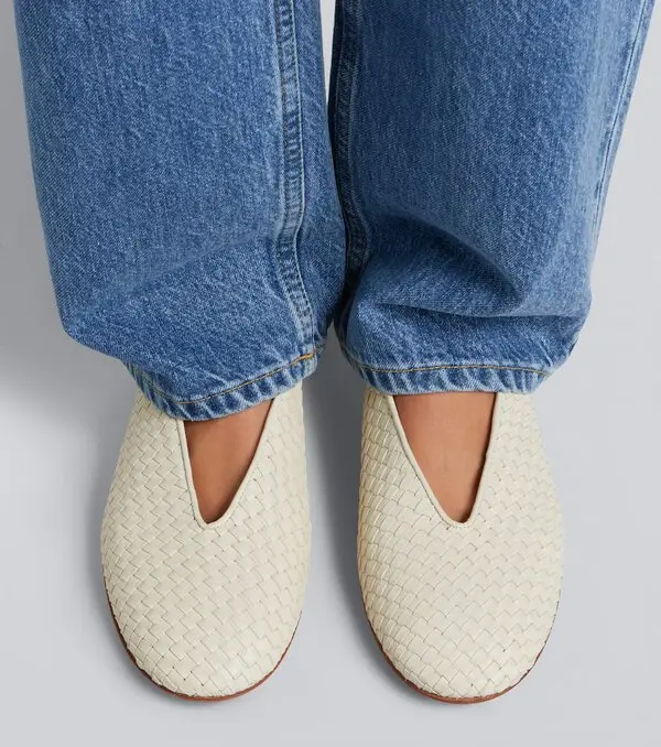 Bottega Veneta Rosa Intrecciato Leather Ballet Flats