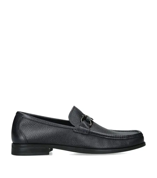 FERRAGAMO Leather Grandioso Loafers - Navy
