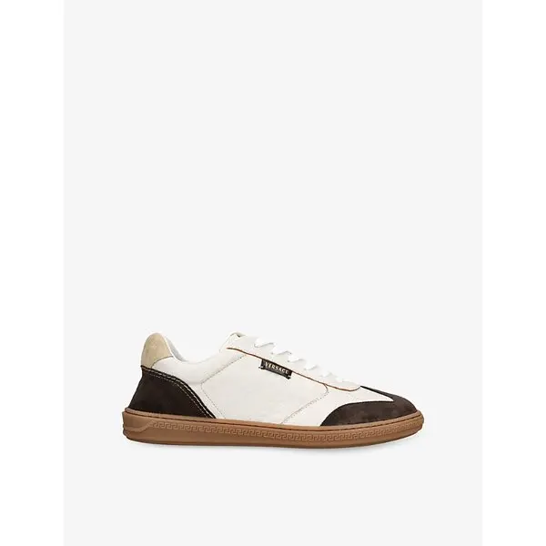 Versace Logo-tag Suede And Leather Trainers - White/oth