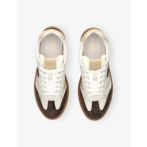 Versace Logo-tag Suede And Leather Trainers - White/oth