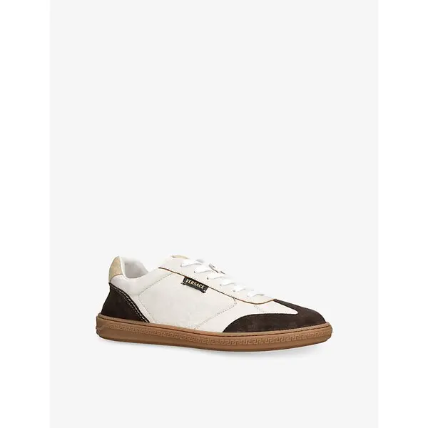 Versace Logo-tag Suede And Leather Trainers - White/oth