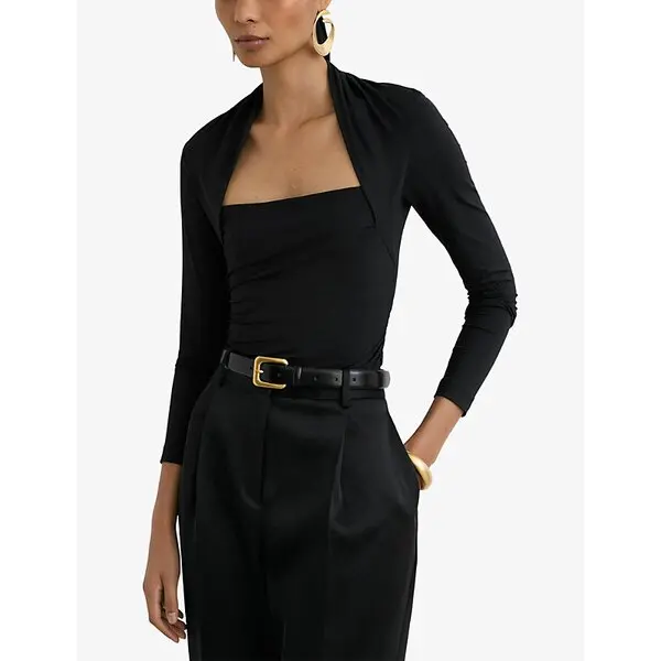 REISS Harriette Square-neck Stretch-jersey Top