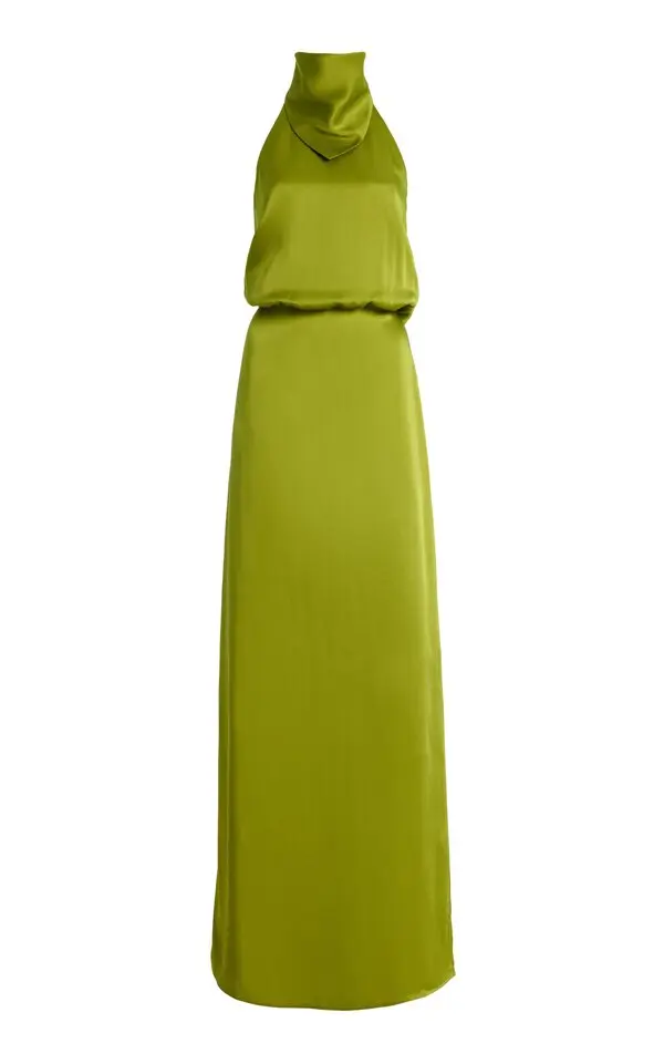 Bevza Exclusive Hustka Satin Maxi Dress - Green