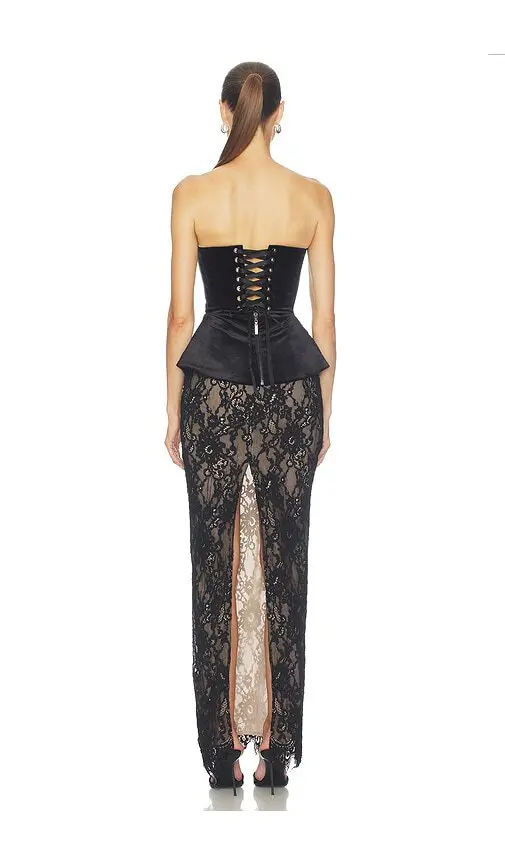 BRONX BANCO Strapless Velvet And Lace Maxi Dress