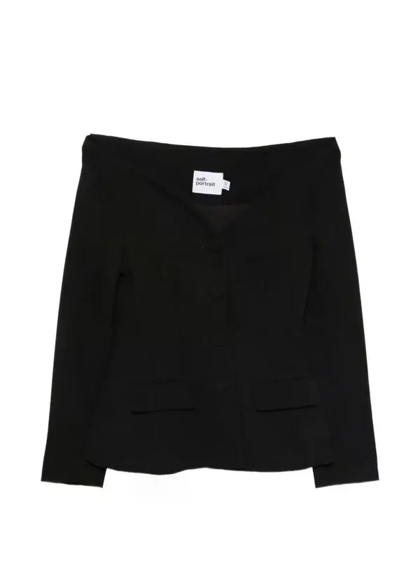 SELF-PORTRAIT Off-shoulder Button-up Jacket - Black