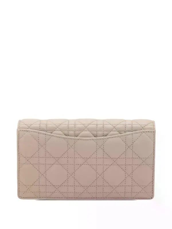 Dior 2015-2026 Calfskin Cannage Caro Wallet On Chain Crossbody Bag - Neutrals