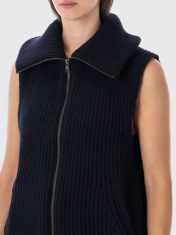 Soeur Pure Merino Wool Knit Vest With Zip Closure And Ribbed Collar - Blue