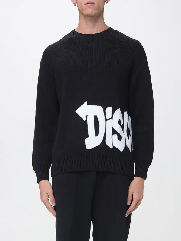DISCLAIMER Cotton Crew-neck Sweater With Graffiti Print And Relaxed Fit - Black