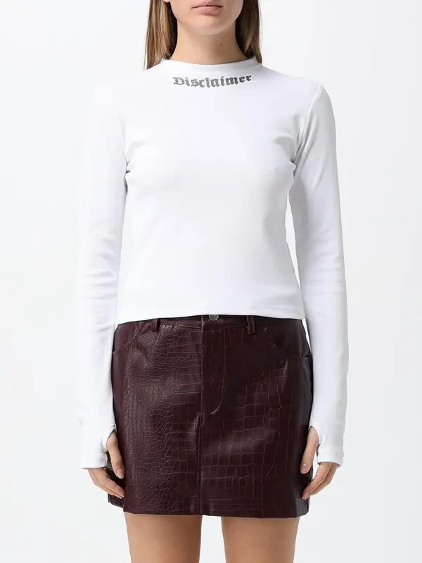 DISCLAIMER Slim Fit Long-sleeved Stretch Cotton Top With Logo - White