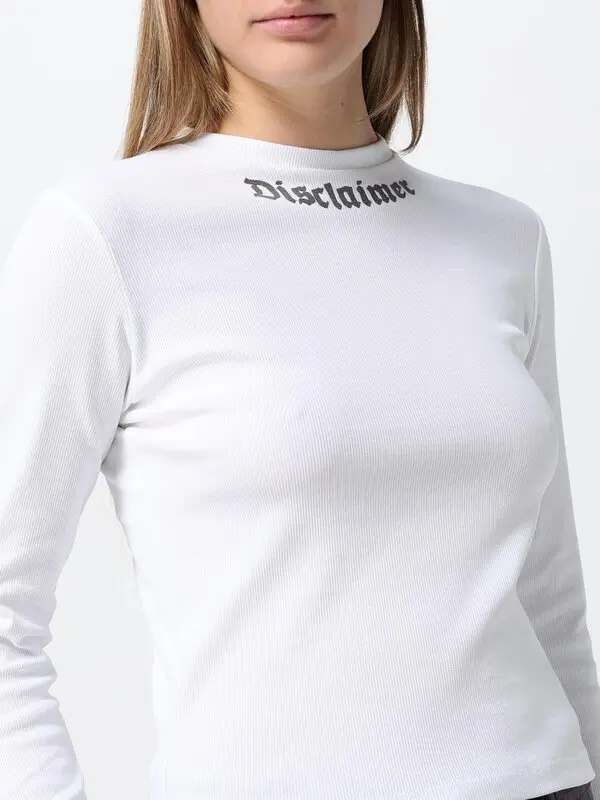 DISCLAIMER Slim Fit Long-sleeved Stretch Cotton Top With Logo - White