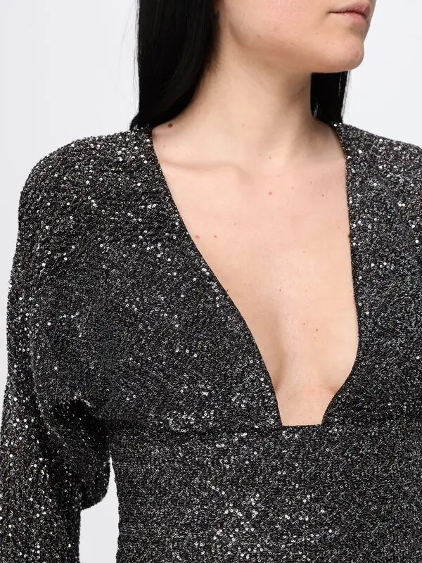 Missoni Long-sleeved Lurex Evening Gown With Sequins And Deep V-neck
