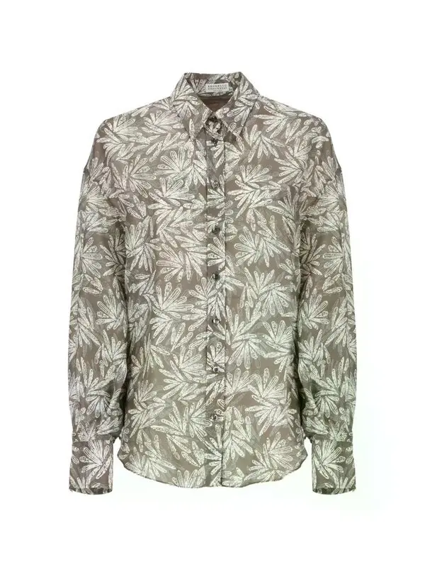 Brunello Cucinelli Floral-print Silk Shirt - Brown